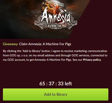Get Amnesia: A Machine for Pigs for Free- Limited Time Offer